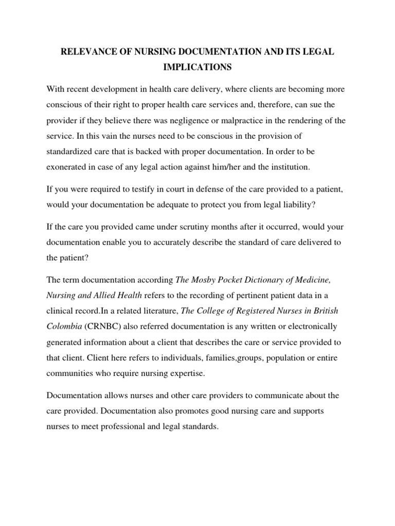 Relevance of Nursing Documentation and Its Legal Implications | Medical ...