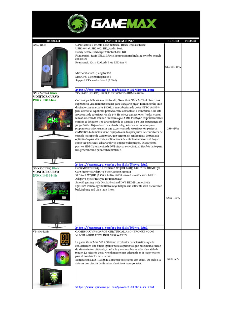 Lista Gamemax Septiembre 15 | PDF | Electrónica | Informática