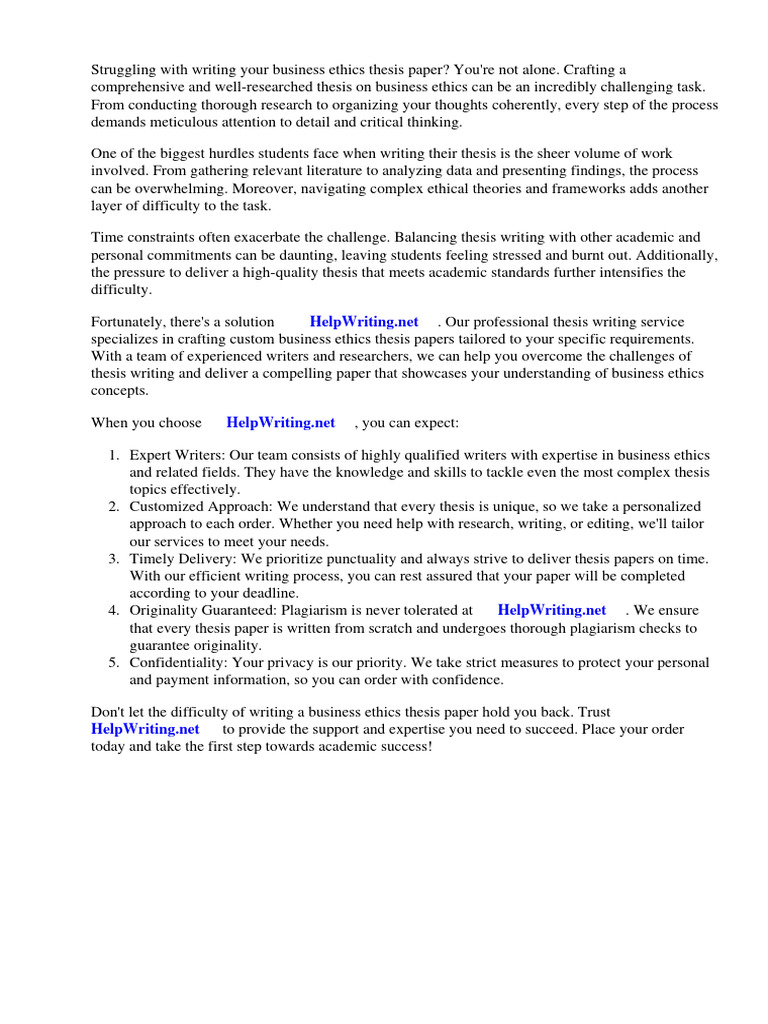 Business Ethics Thesis Paper | PDF | Business Ethics | Tesco