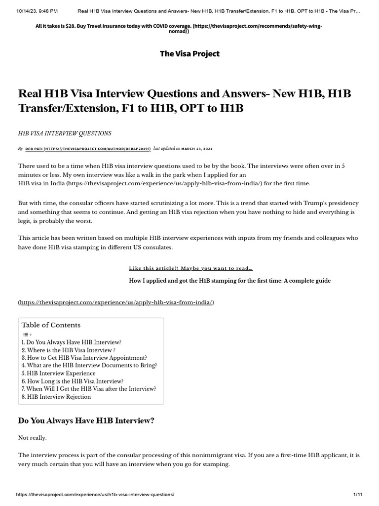 Real H1B Visa Interview Questions and Answers - New H1B, H1B Transfer - Extension, F1 To H1B ...