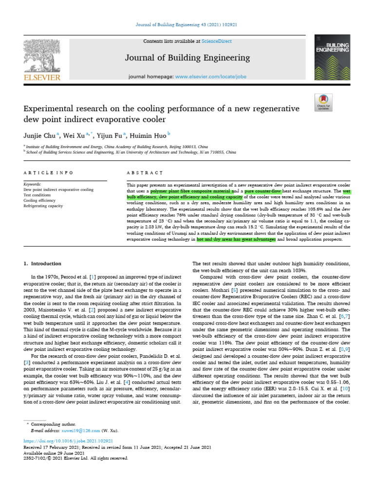 Dew Point Efficiency in Evaporative Coolers | PDF | Heat Exchanger ...