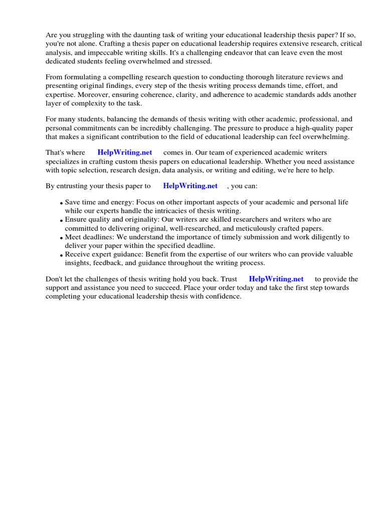 Educational Leadership Thesis Writing Help | PDF | Leadership | Thesis