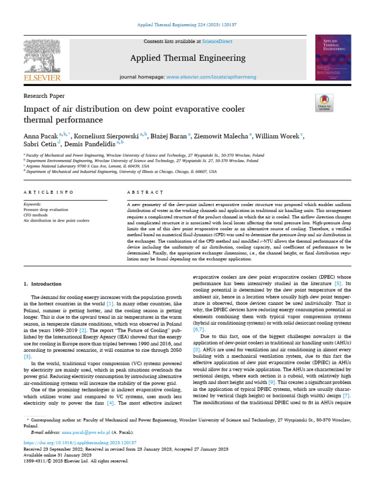 Impact of Air Distribution On Dew Point Evaporative Cooler Thermal ...