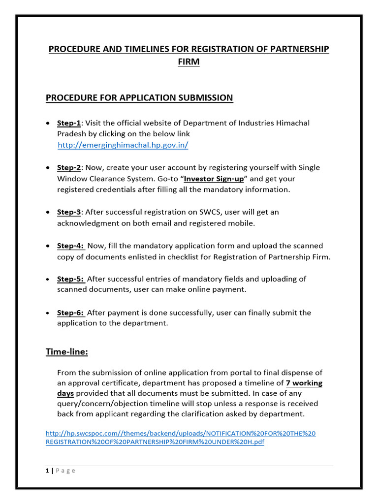 Procedure For Registration of Partnership Firm | Download Free PDF ...