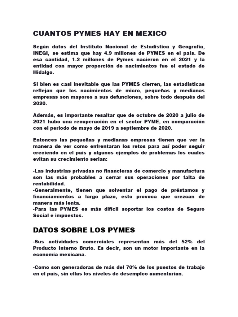 Datos Pymes en Mexico | PDF | Pequeñas y medianas empresas | Economias