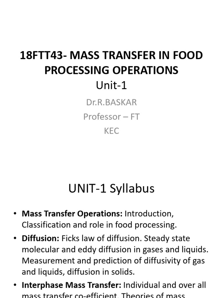 UNIT 1 PPT Mass Transfer | PDF | Diffusion | Liquids