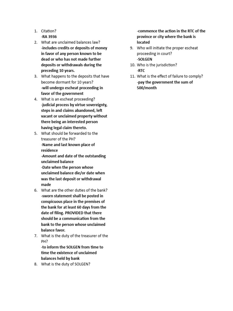 Unclaimed Balances and Escheat Law Guide | PDF