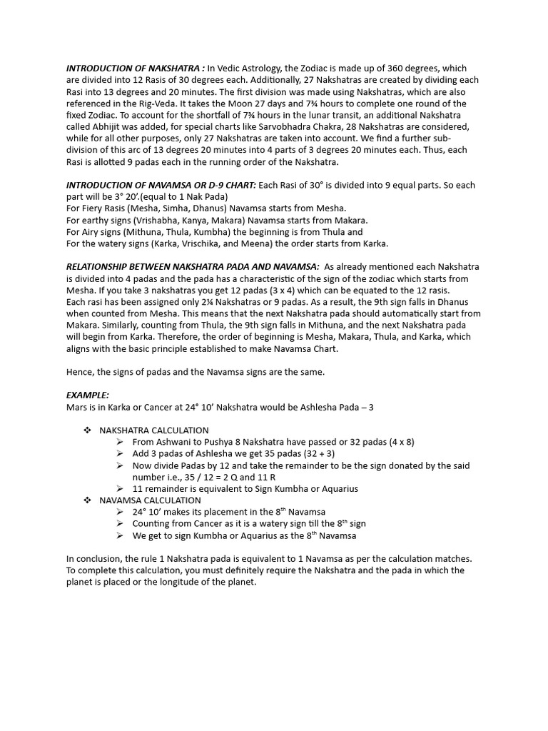 Relationship Between Nakshatra Pada and Navamsa | PDF | Hindu Astrology ...