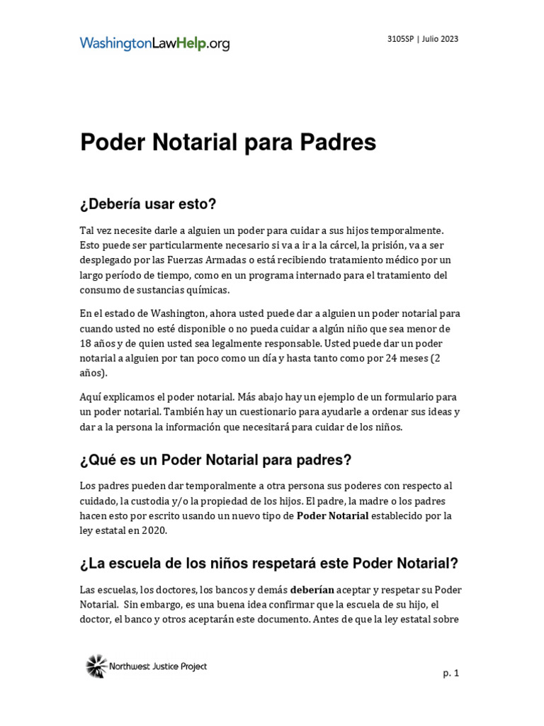 3105sp Power of Attorney For Parents Spanish | PDF | Certificado de ...