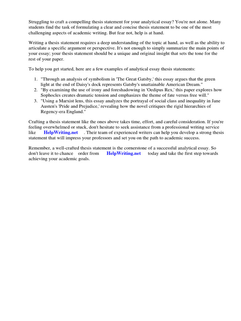 Analytical Essay Thesis Statement Examples | PDF | Essays | Thesis