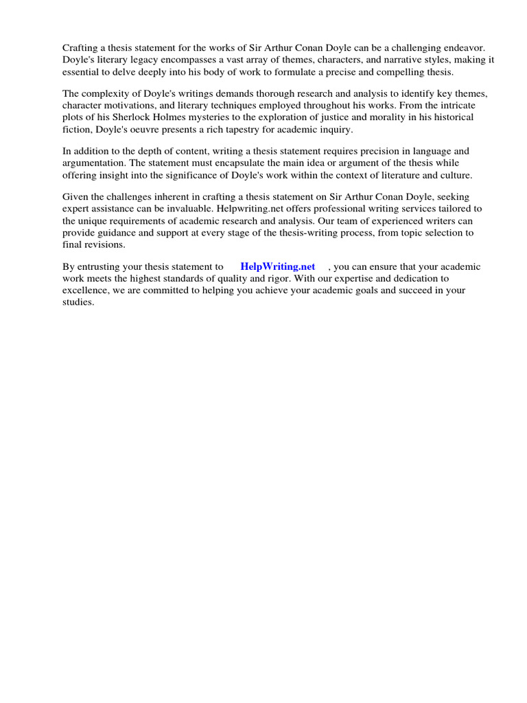 Thesis Statement For Sir Arthur Conan Doyle | PDF | Arthur Conan Doyle ...