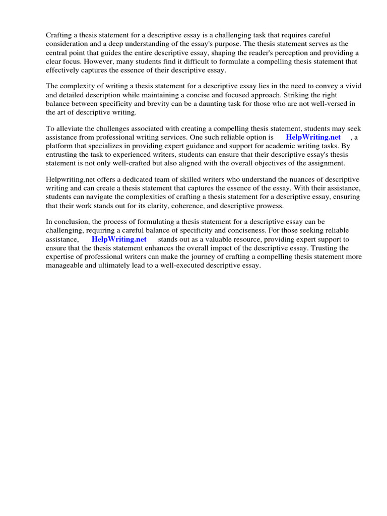 What Is A Thesis Statement For A Descriptive Essay | PDF | Essays ...