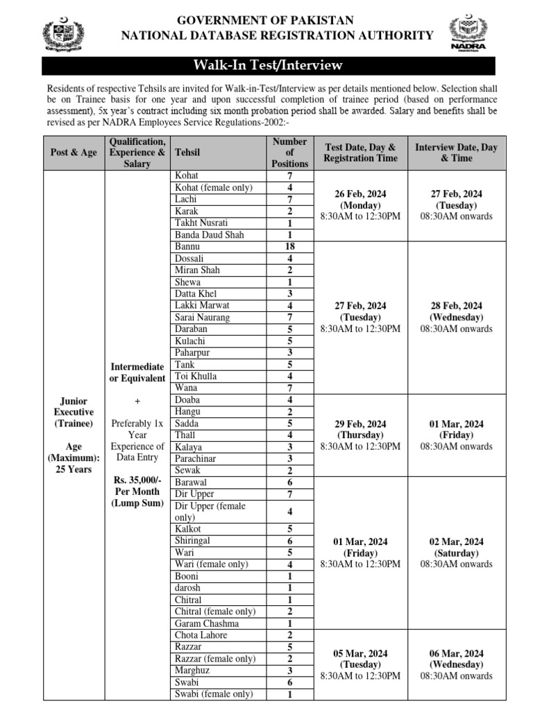 NADRA Junior Executive Trainee Recruitment | PDF