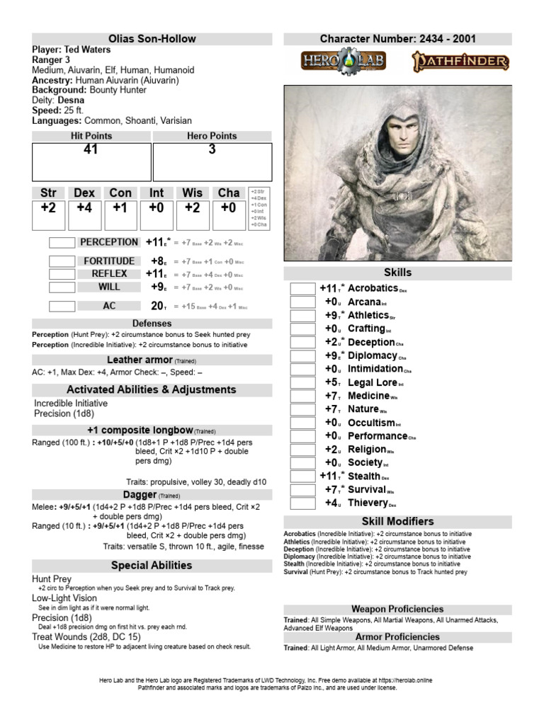 Olias Son-Hollow - Standard Character Sheet | PDF | D20 System | Role Playing Games
