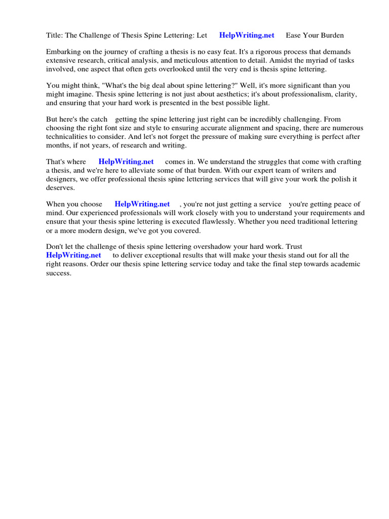 Thesis Spine Lettering | PDF