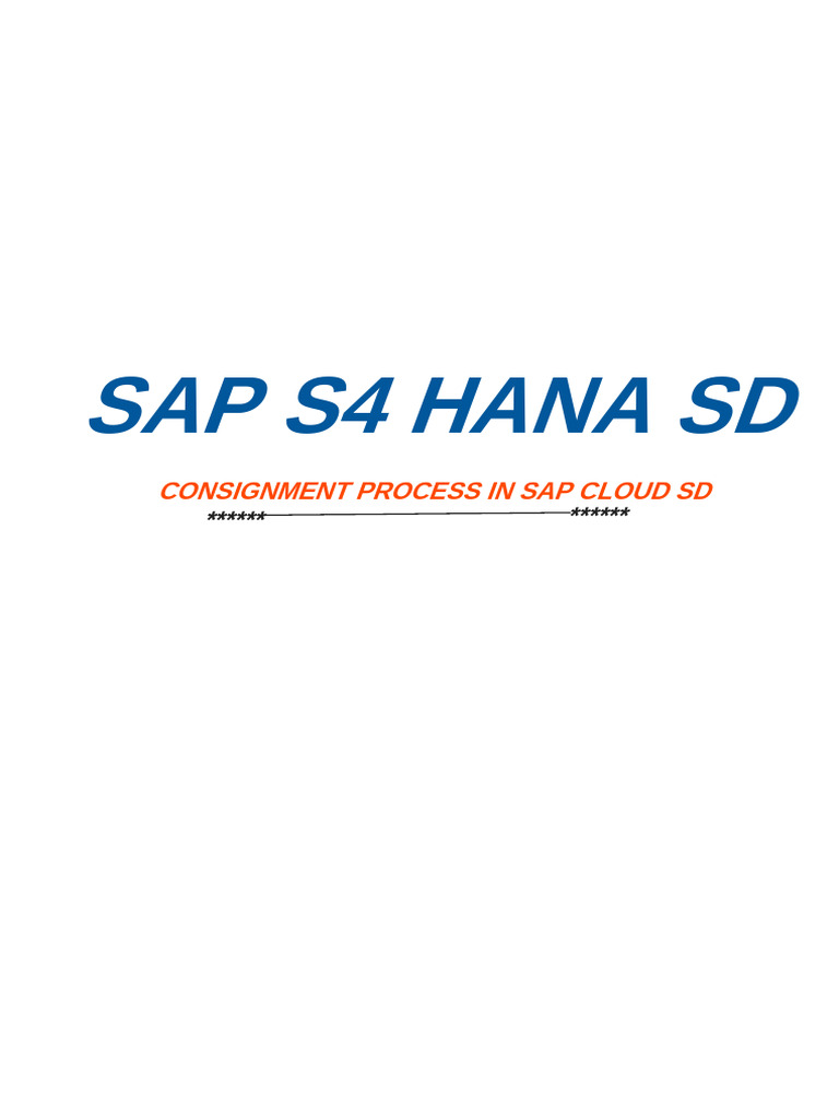 Consignment Process in Sap Cloud SD | PDF | Supply Chain Management ...