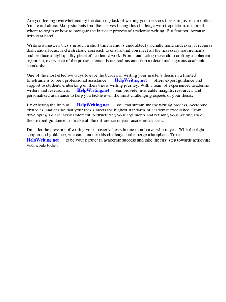 How To Write Master Thesis in One Month | PDF | Thesis | Marketing