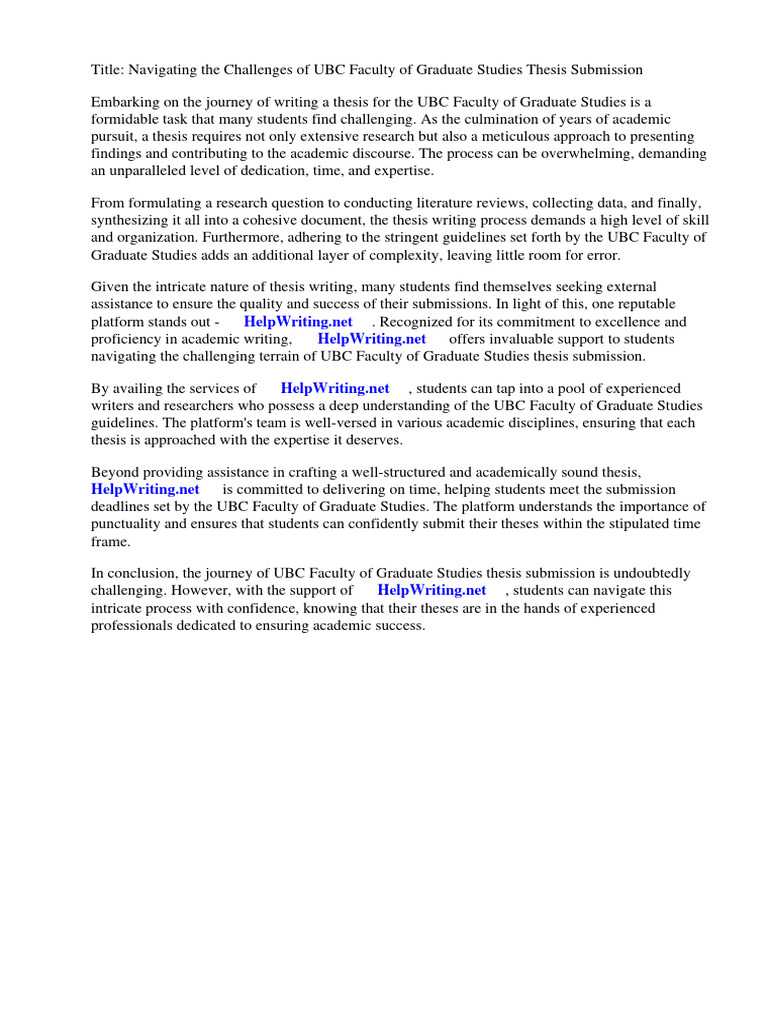 Ubc Faculty of Graduate Studies Thesis Submission | PDF | Thesis ...