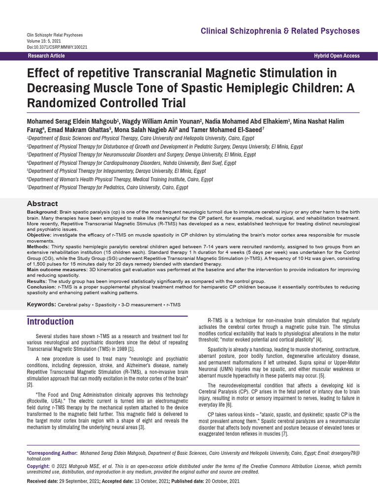 5 Effect of Repetitive Transcranial Magnetic Stimulation in Decreasing Muscle Tone of Spastic ...