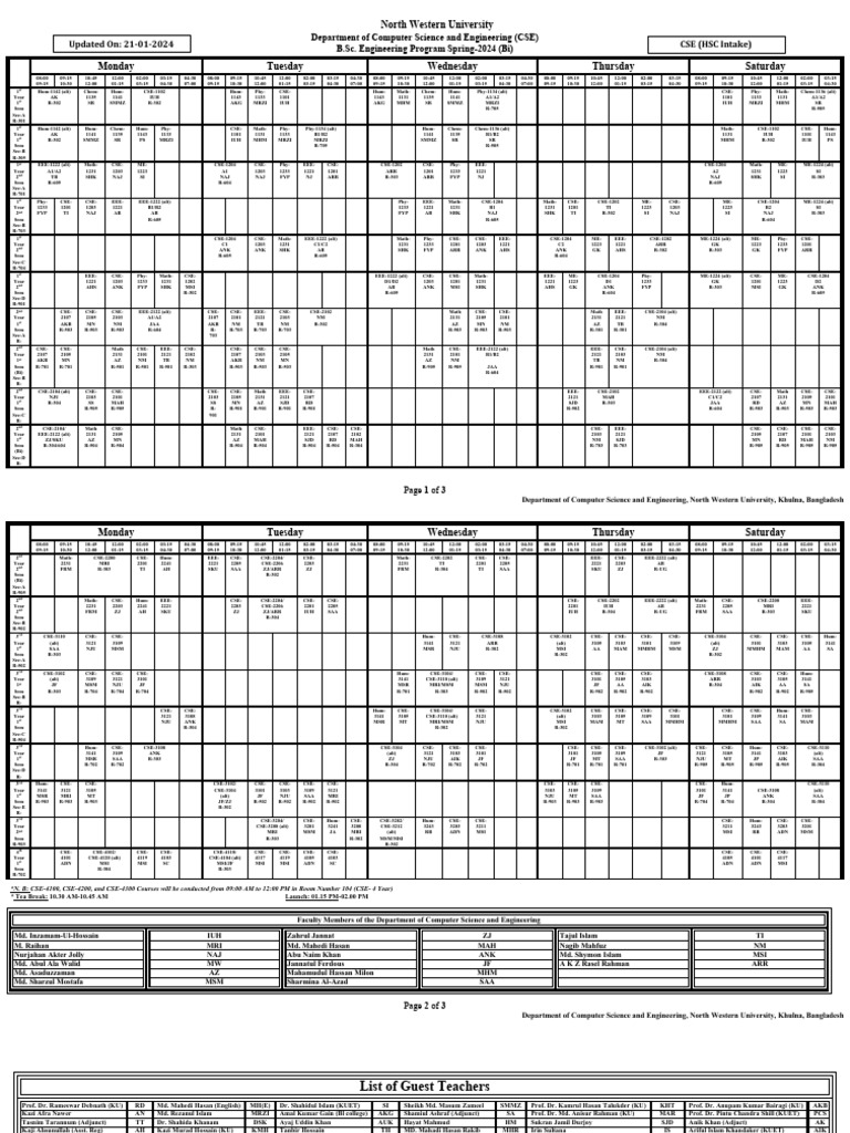 NWU CSE Spring 2024 Class Schedule | PDF
