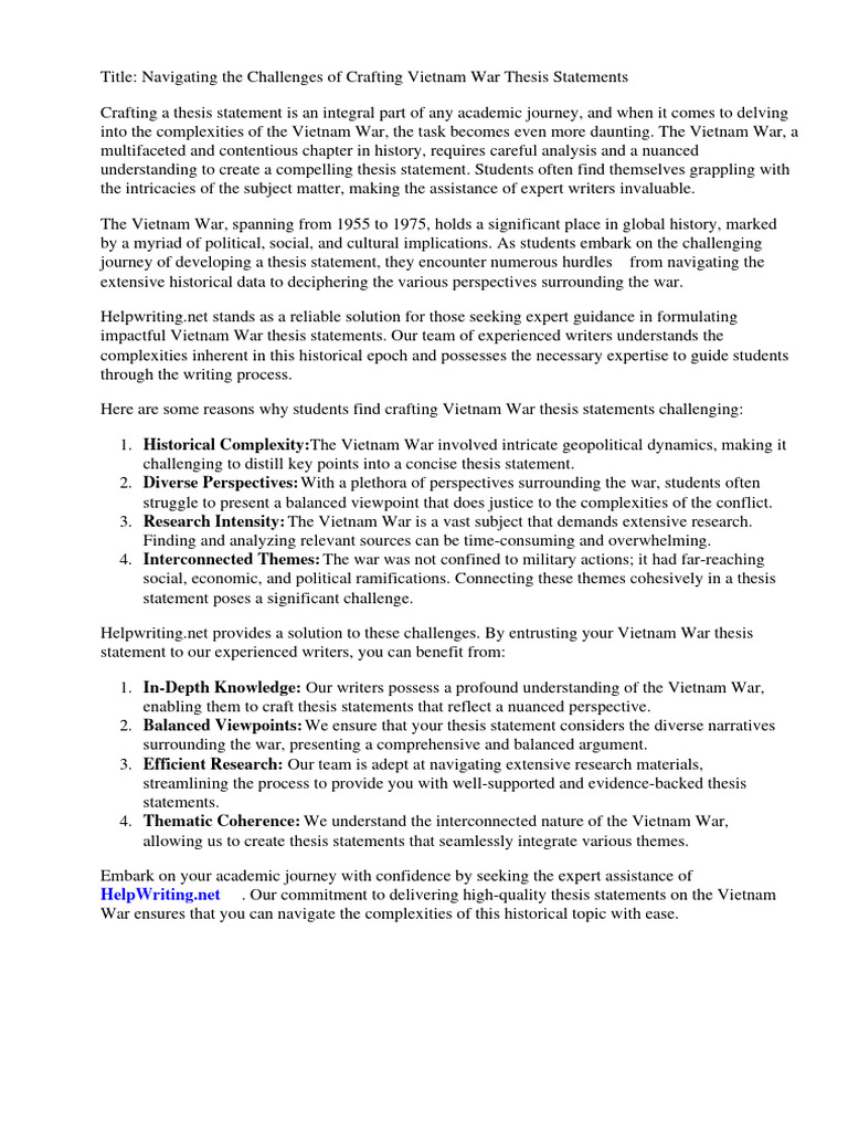 Vietnam War Thesis Statements | PDF