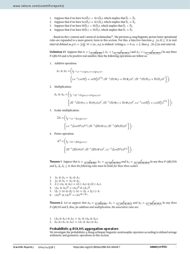 Definition 15 Suppose That (: Probabilistic Q ROLNS Aggregation Operators | PDF | Mathematical ...