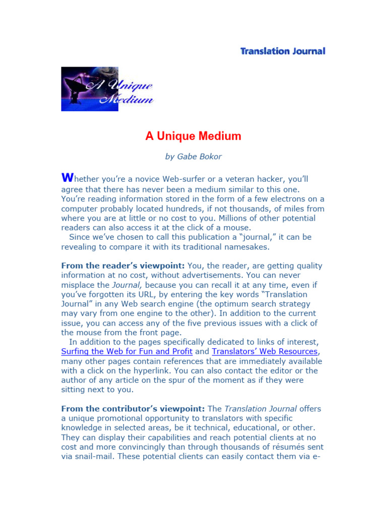 A Unique Medium Pdf