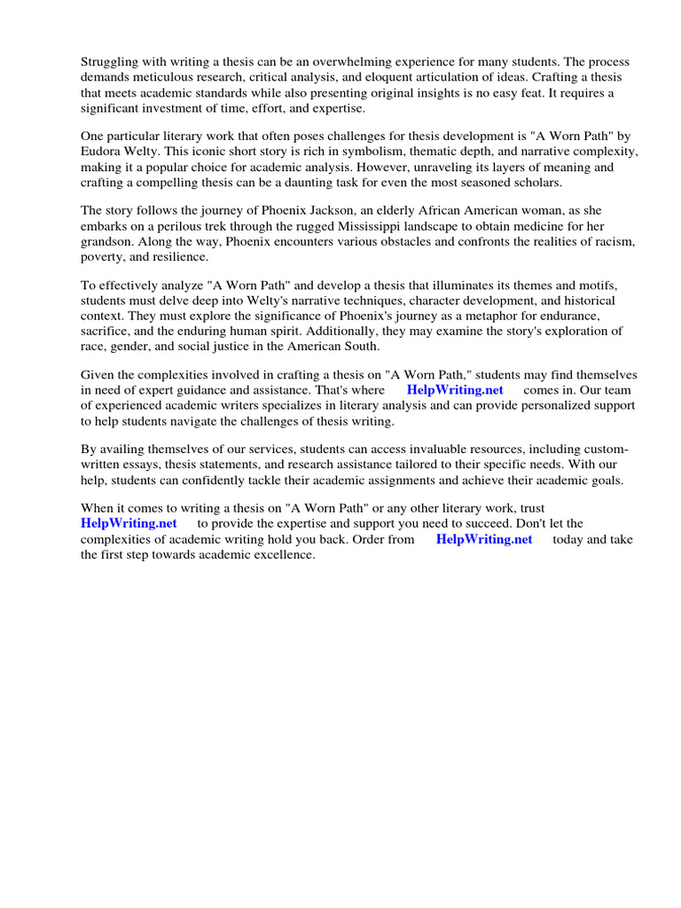 A Worn Path by Eudora Welty Thesis Statement | PDF