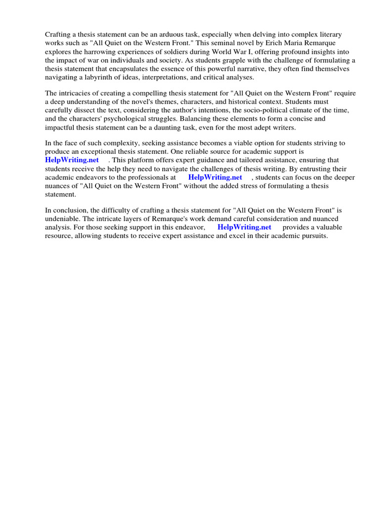 Thesis Statement For All Quiet On The Western Front | PDF