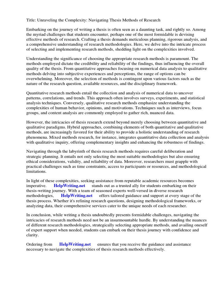 Thesis Methods of Research | PDF | Methodology | Quantitative Research