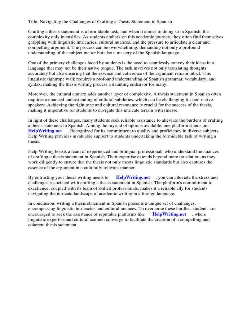 How To Write A Thesis Statement in Spanish | PDF | Essays | Thesis