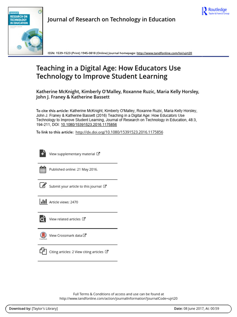 Article 2 - Teaching in A Digital Age How Educators Use Technology To Improve Student Learning ...