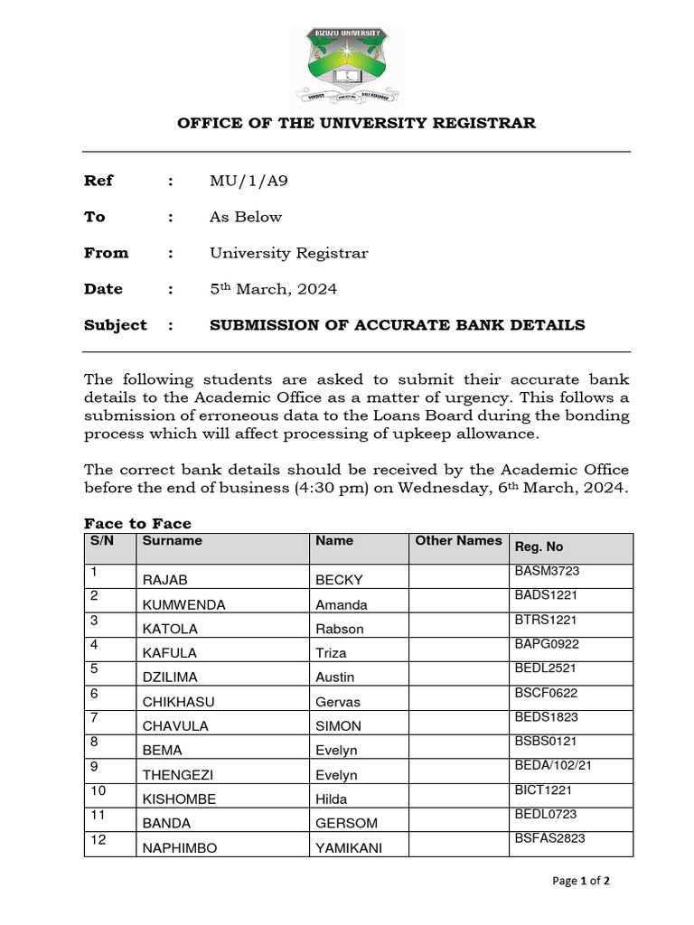 Urgent Submission of Bank Details | PDF