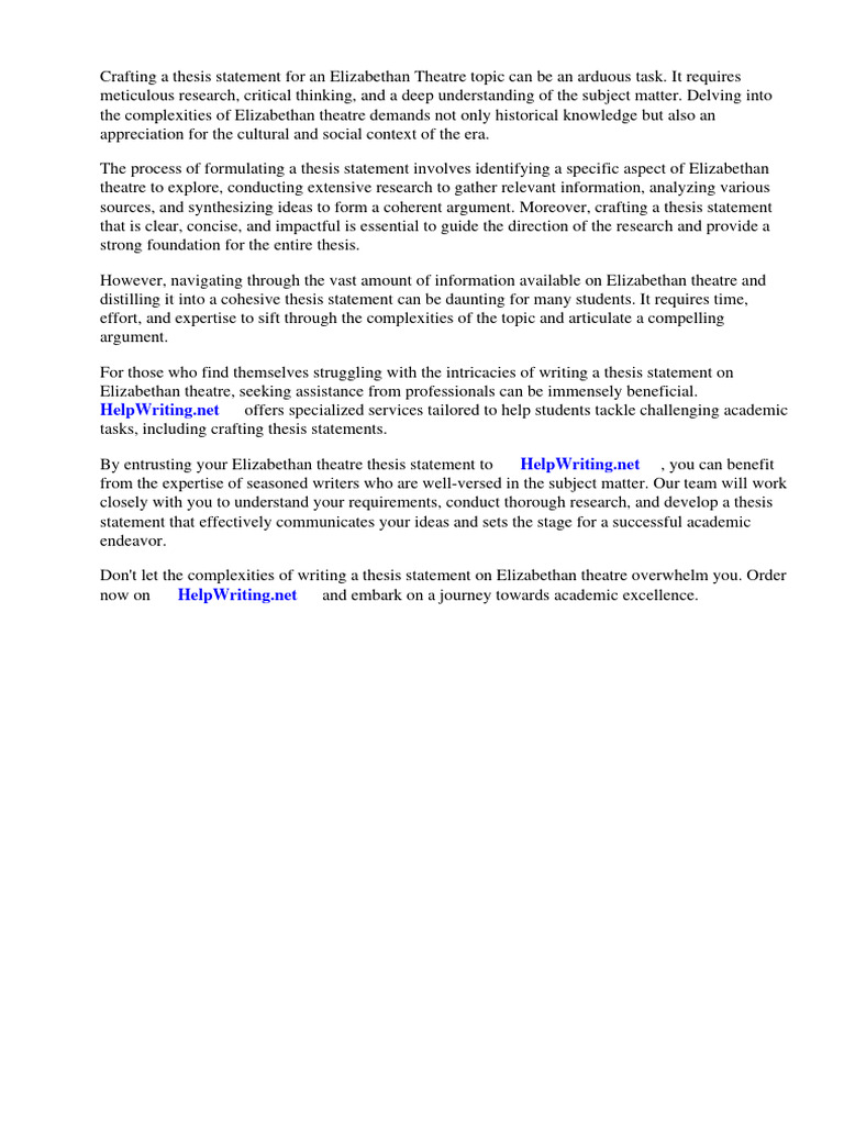 Thesis Statement Elizabethan Theatre | PDF | Theatre | William Shakespeare
