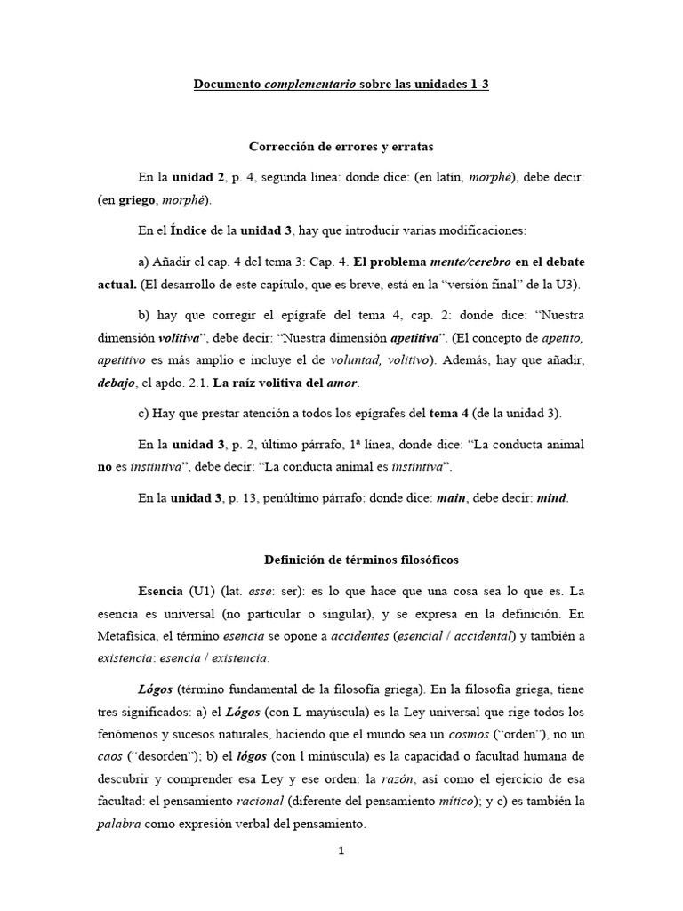 Documento Complementario (Unidades 1-3) | Descargar gratis PDF | Verdad | Evolución