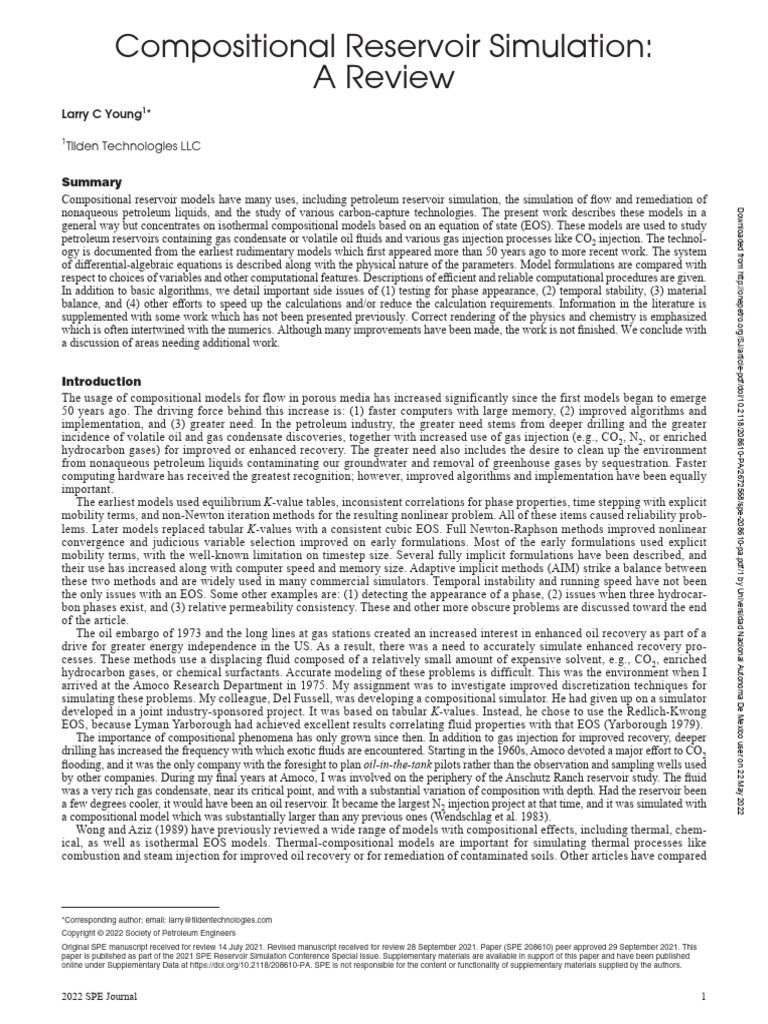 Compositional Reservoir Simulation: A Review | PDF | Phase (Matter) | Pressure