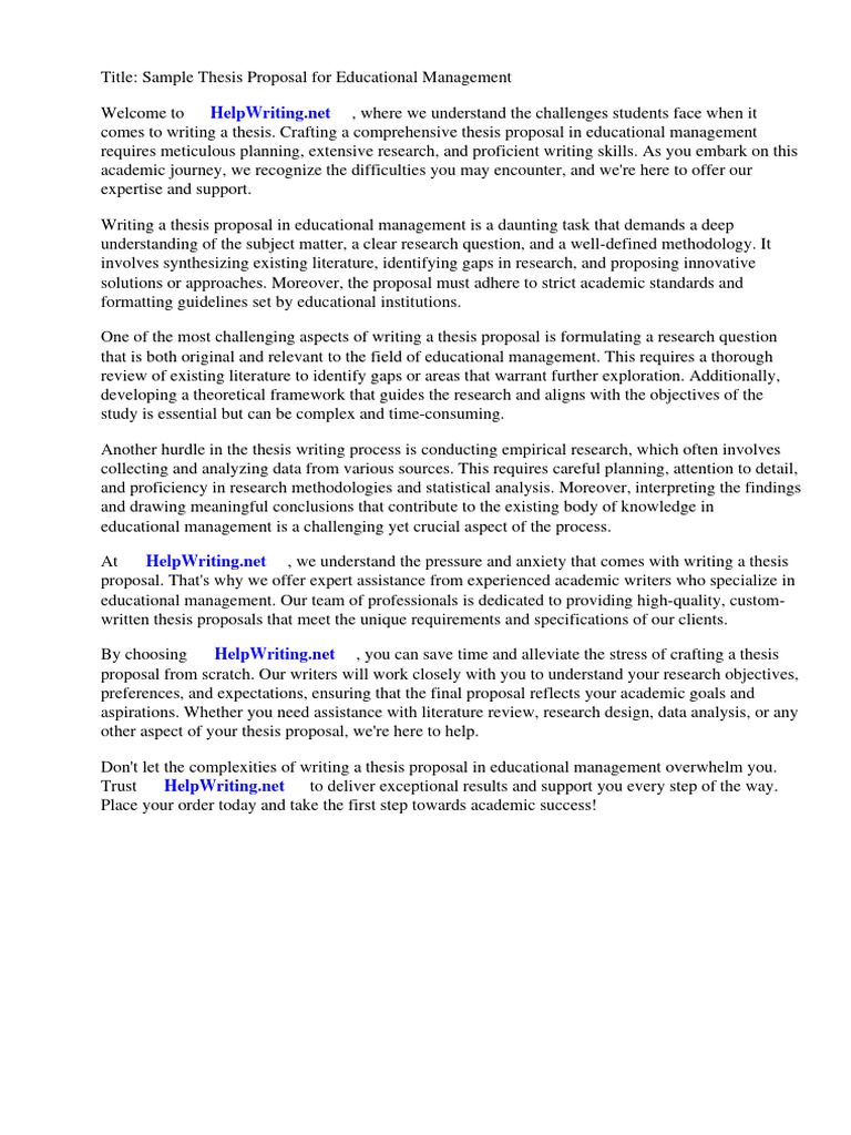 Sample Thesis Proposal Educational Management | PDF | Thesis | Methodology
