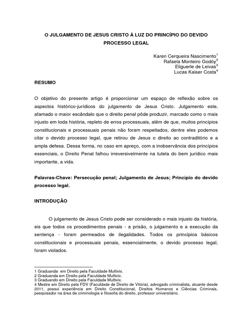 O Julgamento de Jesus Cristo A Luz Do Principio Do Devido Processo ... O Julgamento de Jesus Cristo A Luz Do Principio Do Devido Processo ...