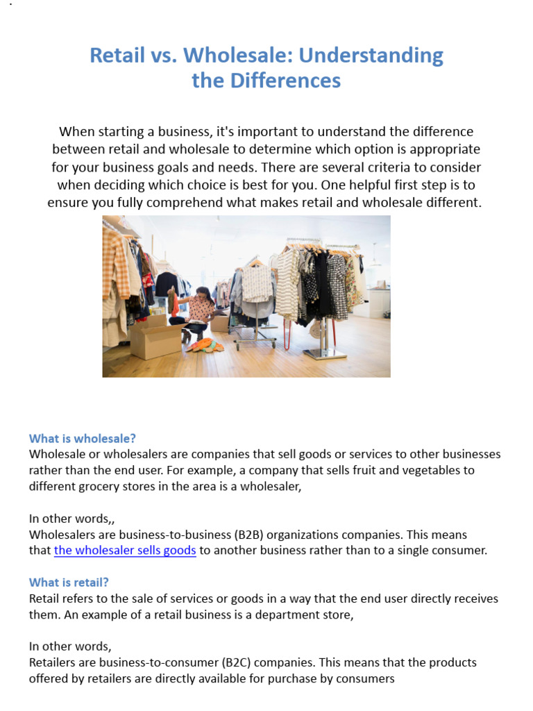 Retail vs Wholesale: Key Differences | PDF | Retail | Private Sector