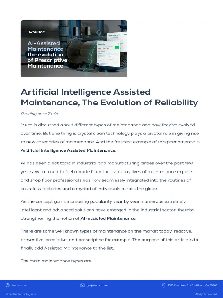 Artificial Intelligence Assisted Maintenance, The Evolution of Reliability | PDF