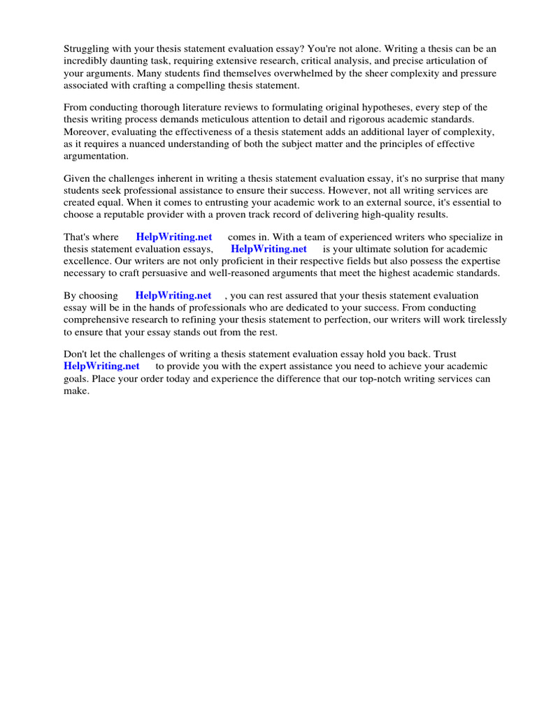 Thesis Statement Evaluation Essay | PDF | Thesis | Essays