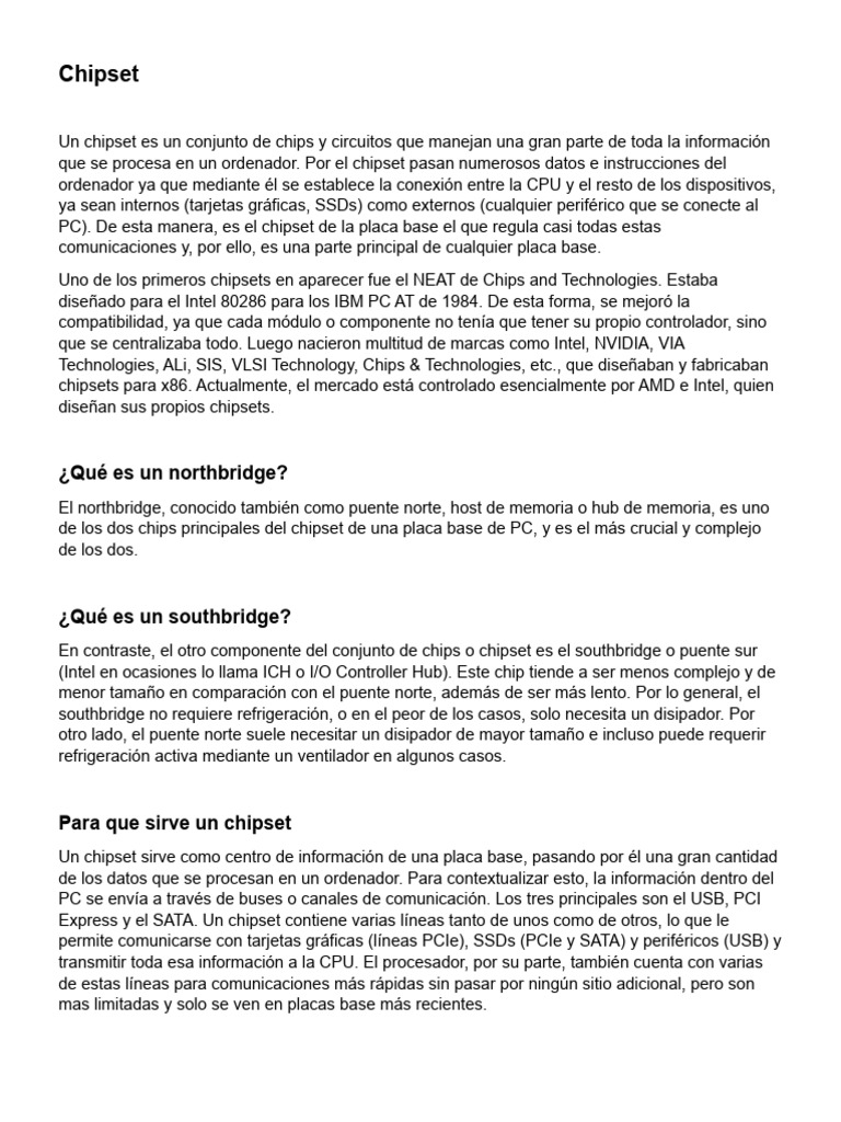 Chipset | PDF | Hardware de la computadora | Microprocesador
