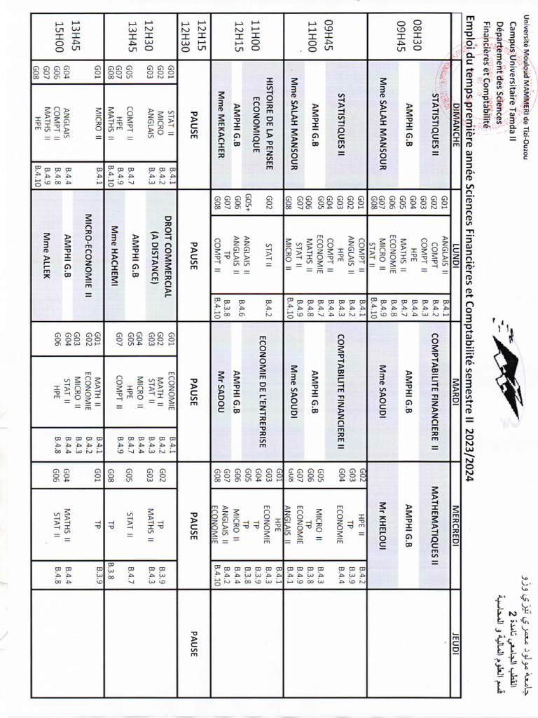 Emploi Du Temps L1 L2 L3 Ramadan 2023-2024 | PDF