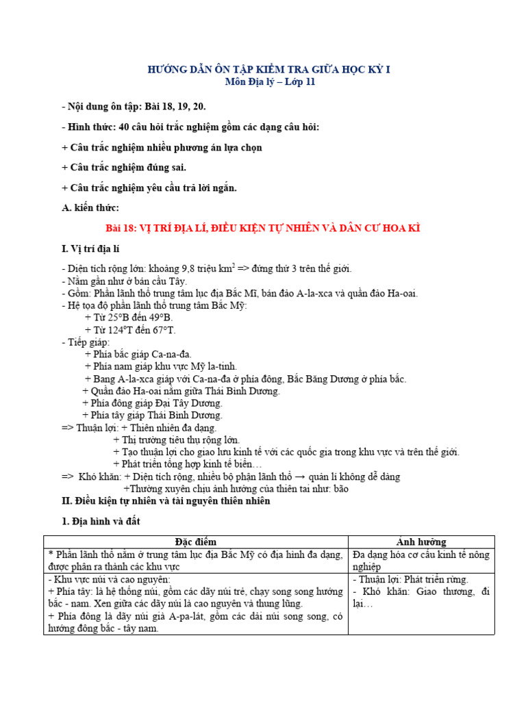 VD Đề Cương Ôn Tập Địa 11 Giữa Hkii 2023 2024 | PDF