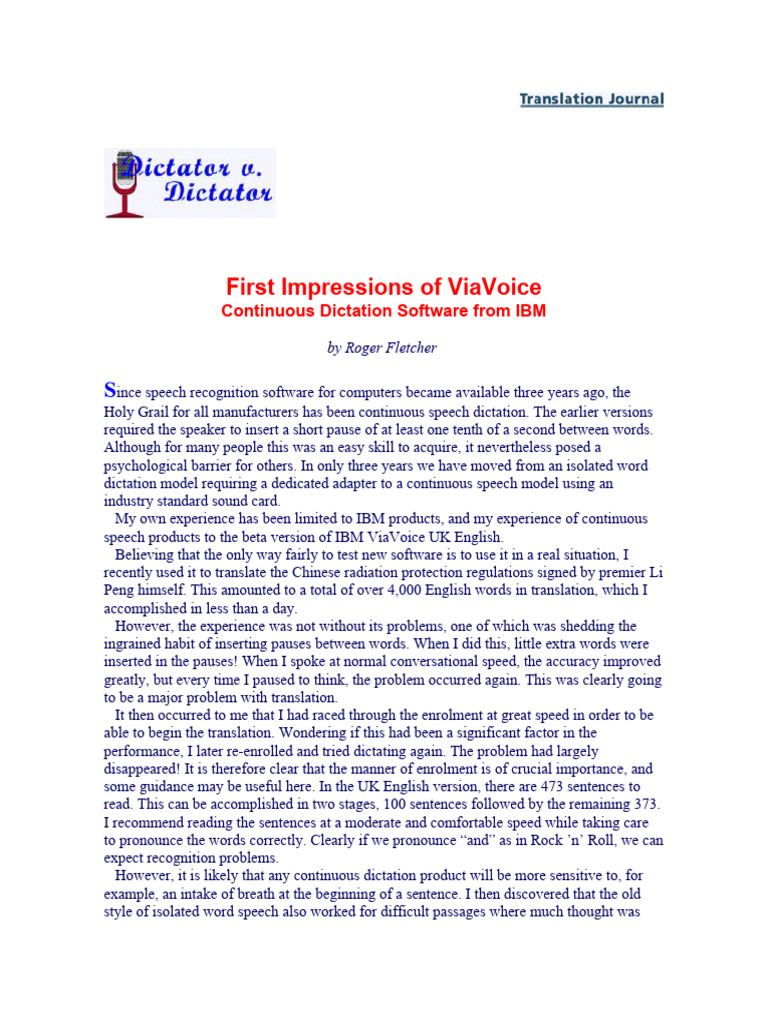 First Impressions of ViaVoice from IBM | PDF | Speech Recognition ...