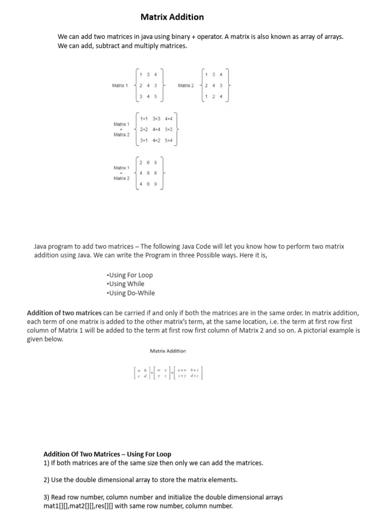 Matrix Addition | PDF | Matrix (Mathematics) | Algebra Matrix Addition | PDF | Matrix (Mathematics) | Algebra