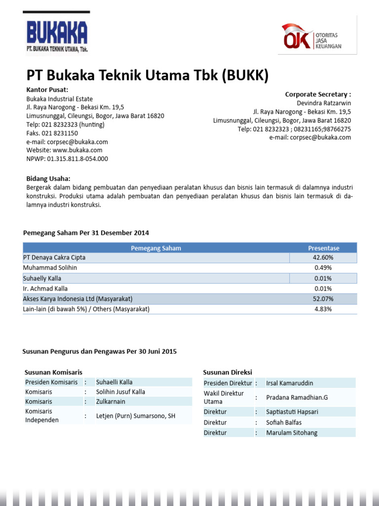 Bukaka Teknik Utama TBK (BUKK) | PDF