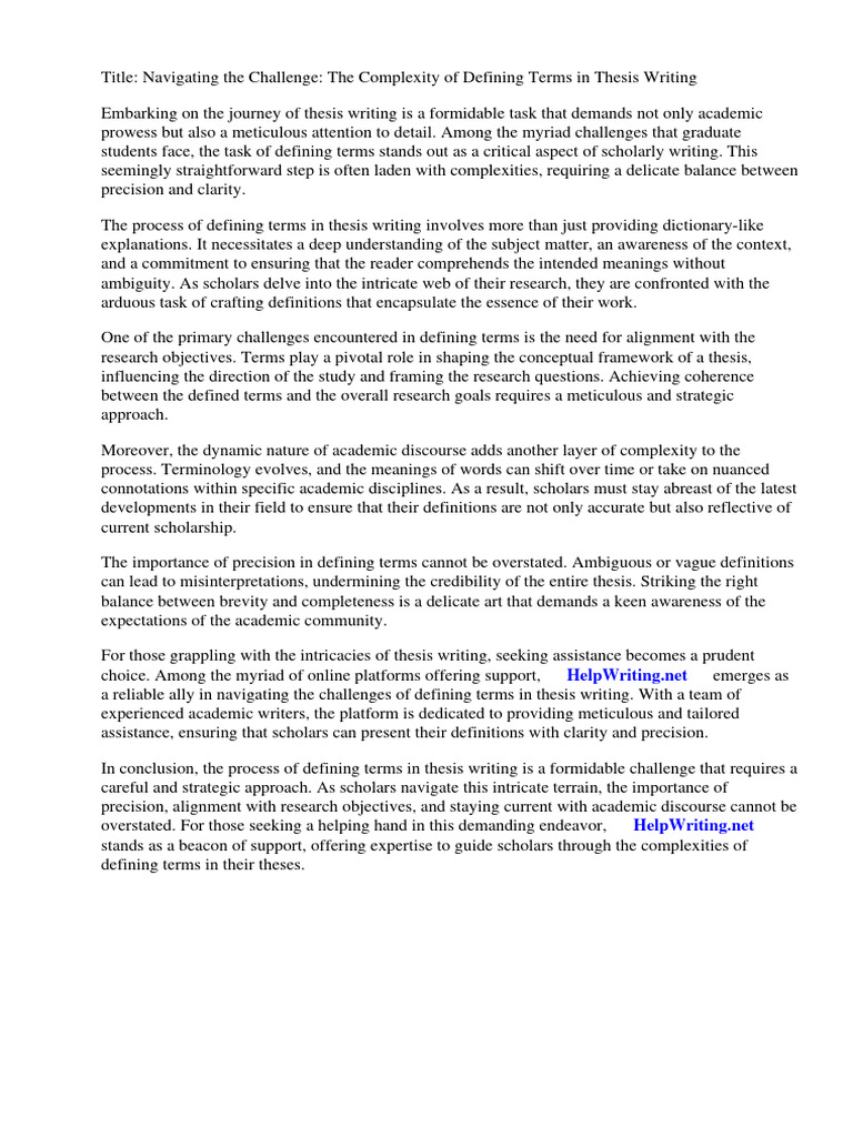 Definition of Terms in Thesis Writing | PDF | Thesis | Essays Definition of Terms in Thesis Writing | PDF | Thesis | Essays