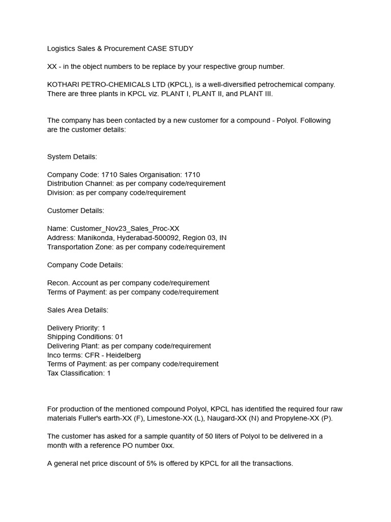 KPCL Logistics Sales & Procurement Case Study | PDF | Cost | Procurement