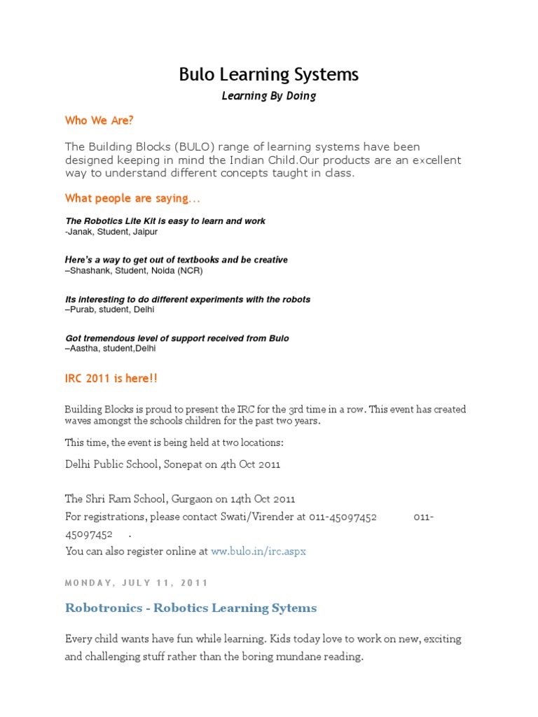 All About Bulo Learning Systems | PDF | Robot | Robotics